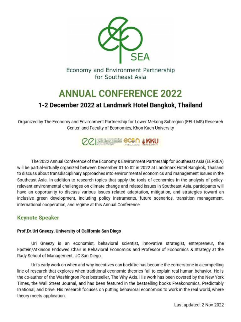 2022 EEPSEA Annual Conference Program - As of 02112022 | PDF | Sustainability | Economics