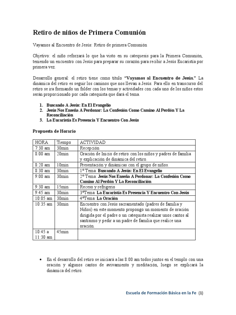 Retiro de Niños de Primera Comunión Guia2022 | PDF | eucaristía | Oración