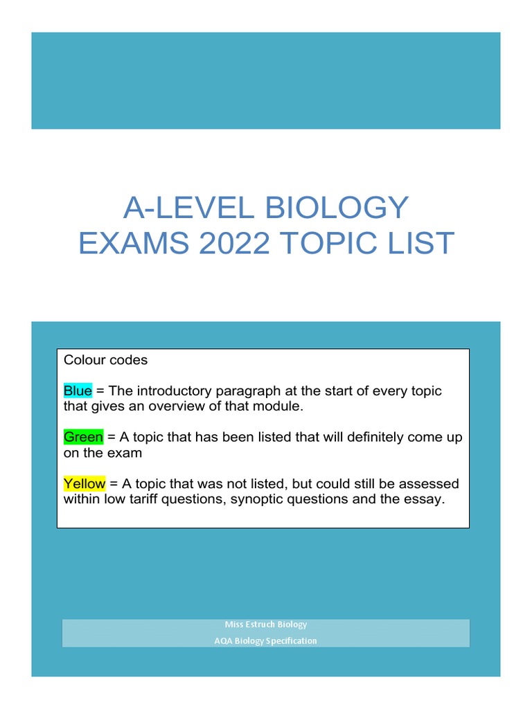 A Level Biology Exams 2022 Topics Dkqcz7 | PDF | Cellular Respiration ...