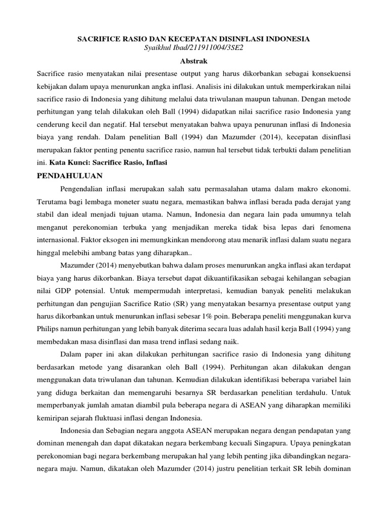 Sacrifice Rasio Dan Kecepatan Disinflasi Indonesia | PDF