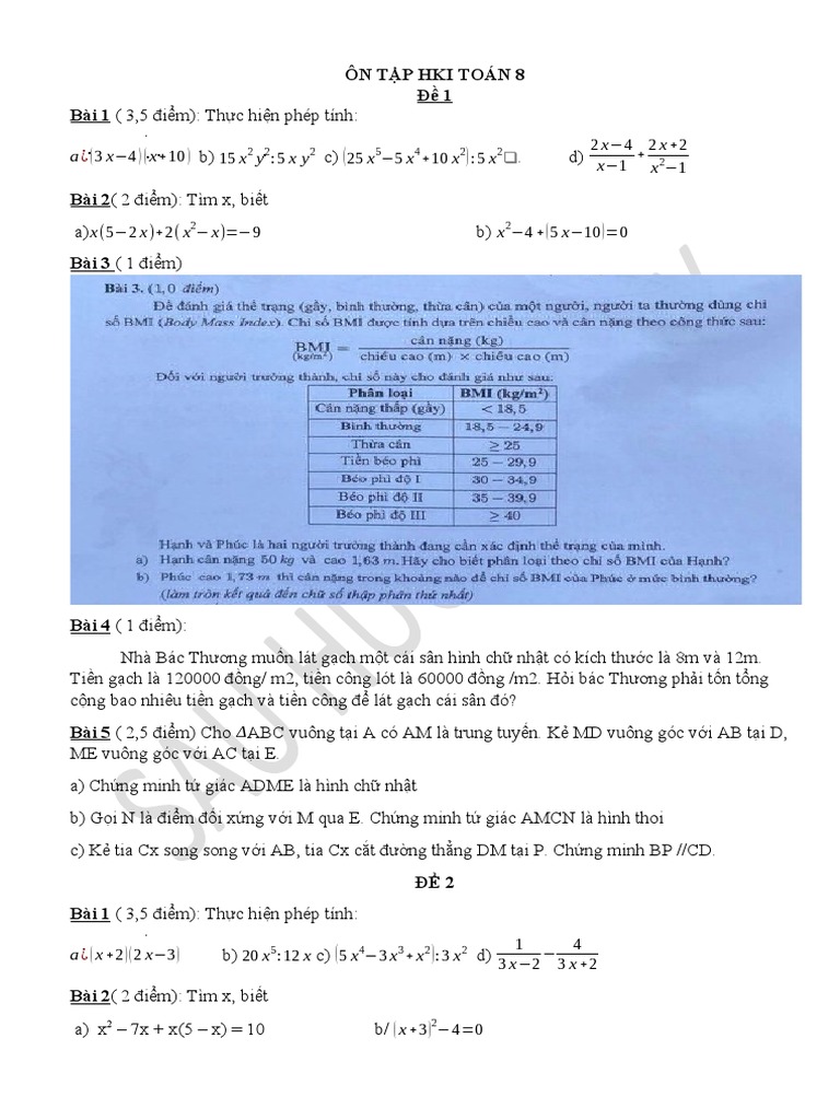 ÔN TẬP HKI TOÁN 8 (2022-2023) | PDF