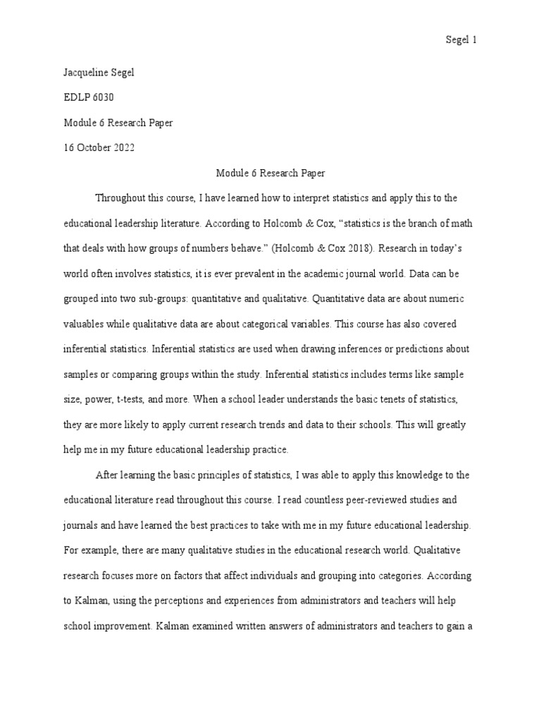 Module 6 Research Paper | Download Free PDF | Statistics | Teachers