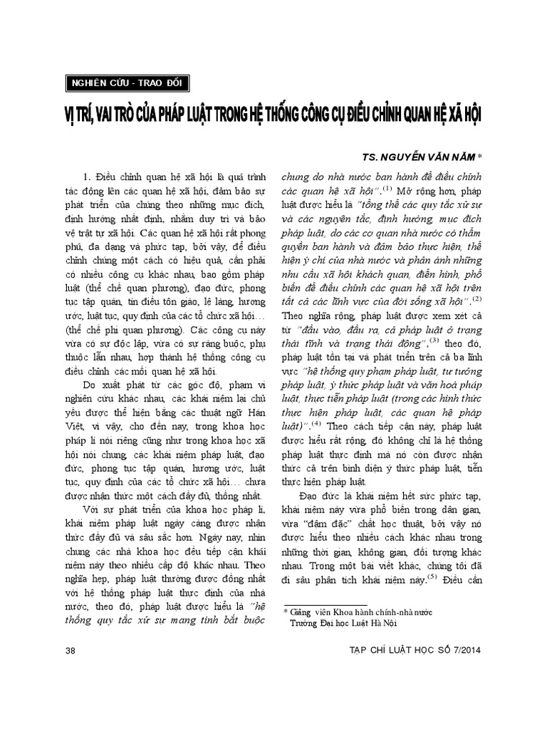 Vị trí, vai trò của pháp luật trong hệ thống công cụ điều chỉnh quan hệ xã hội | PDF