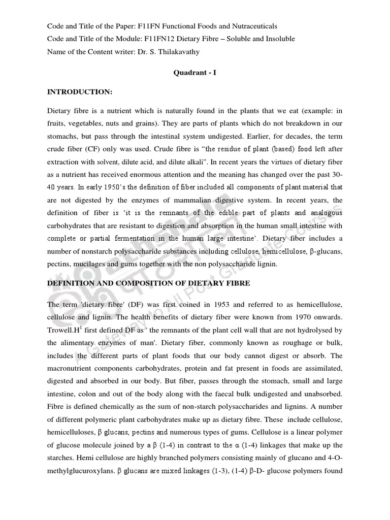 Dietary Fibre | PDF | Dietary Fiber | Diet & Nutrition