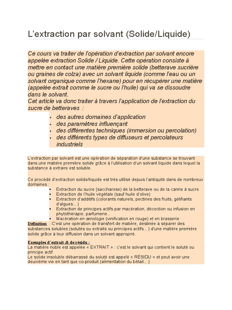 L'extraction Par Solvant | PDF | Solvant | Saccharose