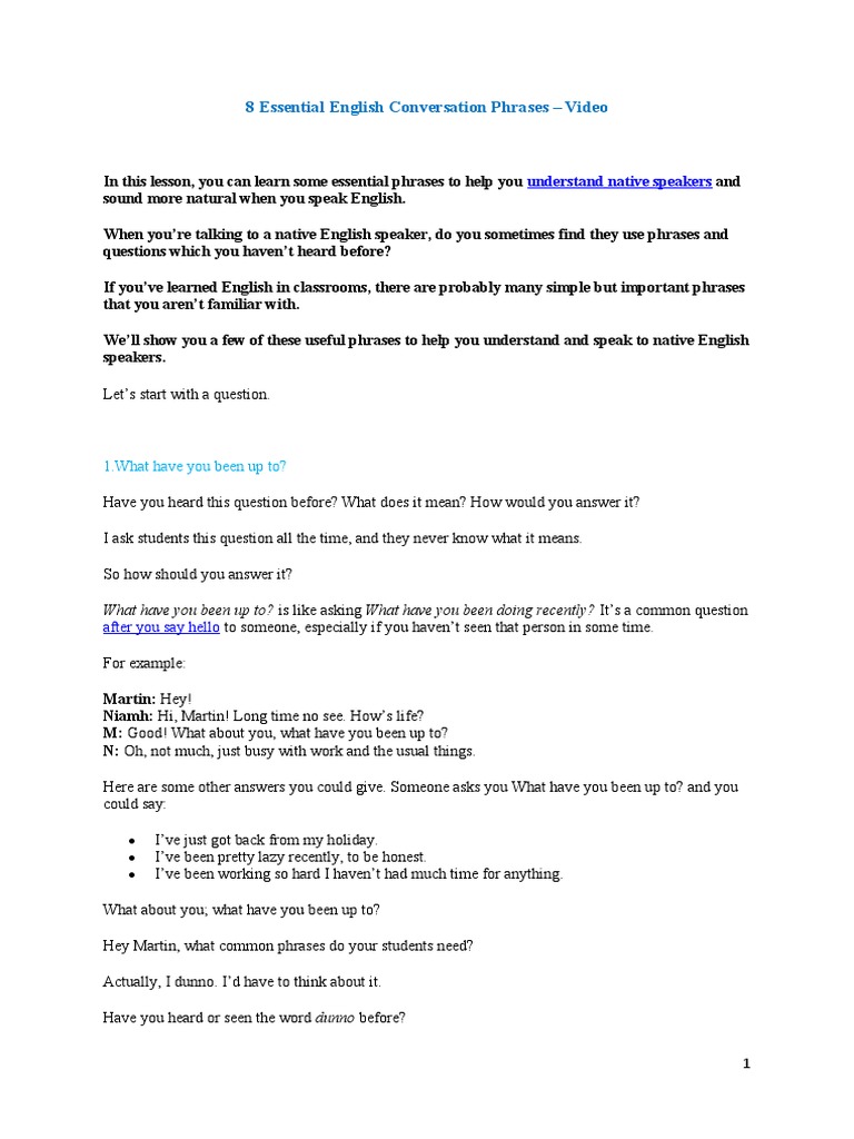 8 Essential English Conversation Phrases | PDF | Question | English ...