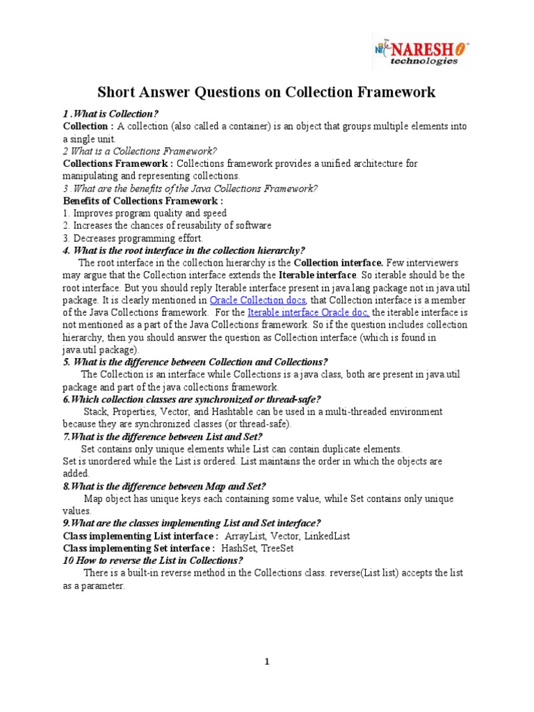 Interview Questions On Collection Framework Pdf Method Computer Programming Class
