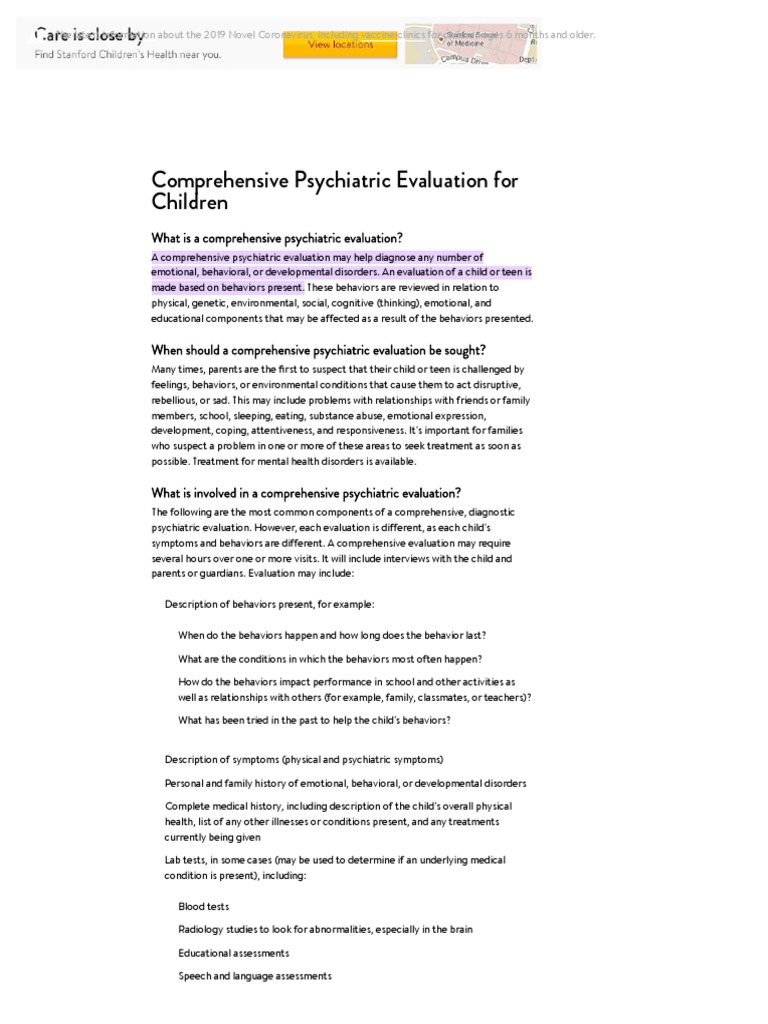 Comprehensive Psychiatric Evaluation For Children | PDF | Psychiatry ...