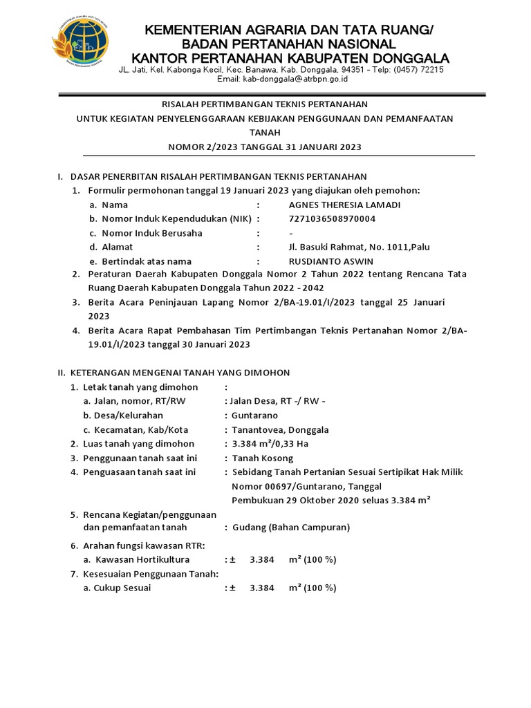 Risalah Pertimbangan Teknis Pertanahan | PDF