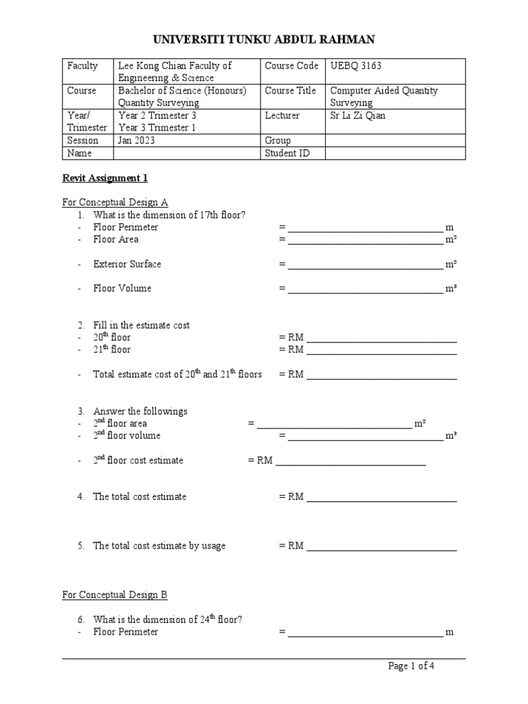 UEBQ 3163 Revit Assignment Q1 | PDF | Science