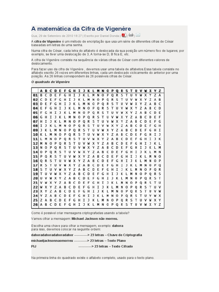 Cifra De Vigenère 072655 Download Grátis Pdf Criptografia Ciberguerra
