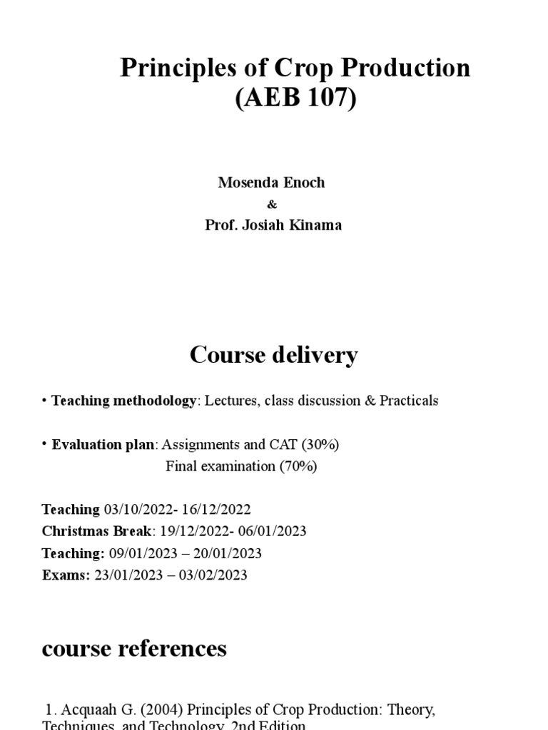 Principles of Crop Production - Introduction Lecture | PDF | Green ...
