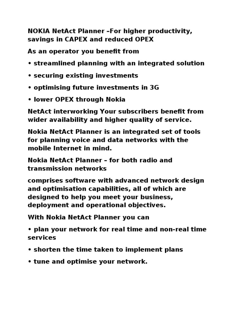 NOKIA NetAct Planner | Download Free PDF | 3 G | Computer Network
