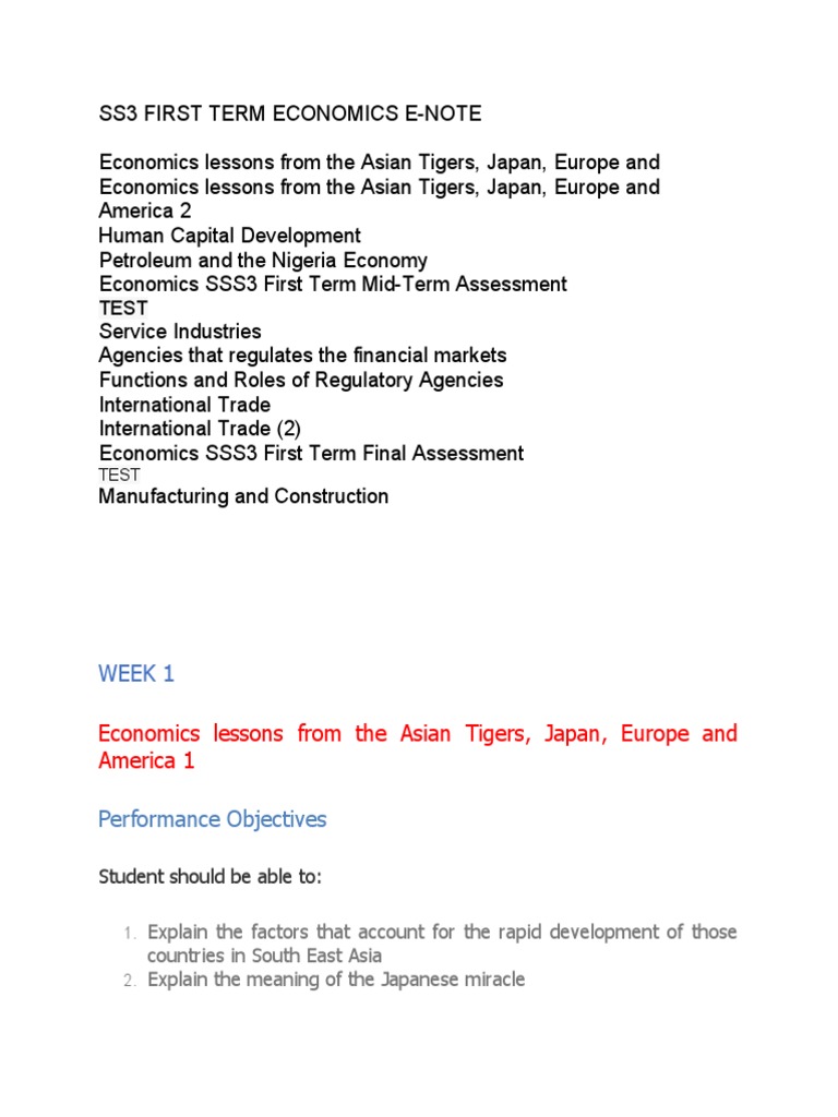 SSS3 First Term Economics e 1 | PDF | Four Asian Tigers | Banks