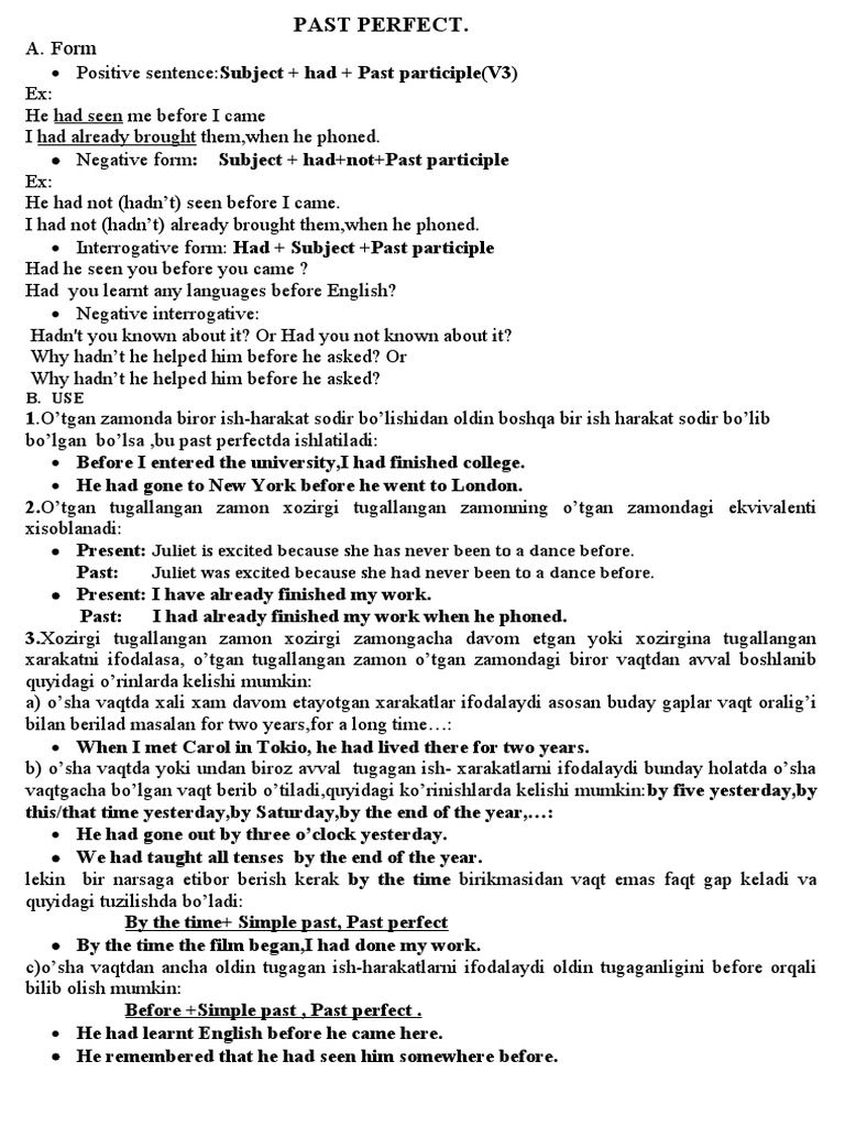 Past Perfect | PDF | Semantic Units | Linguistics