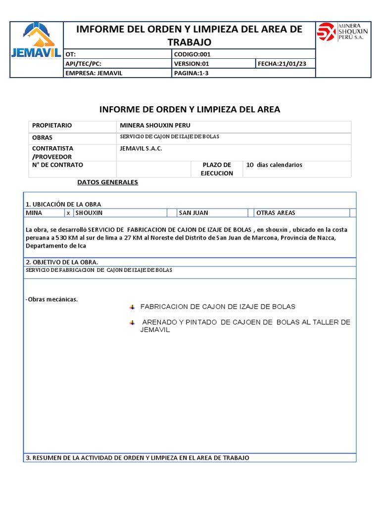 Informe De Orden Y Limpieza 2023 Pdf