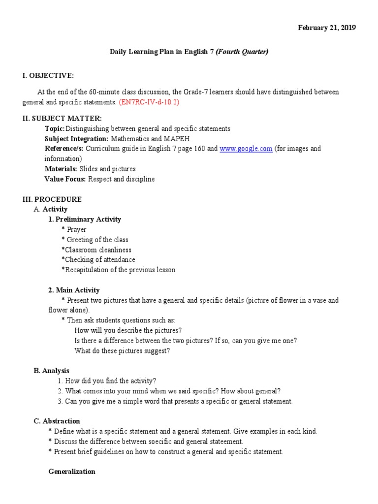 2-21-19 Distinguishing Between General and Specific Statements | PDF ...
