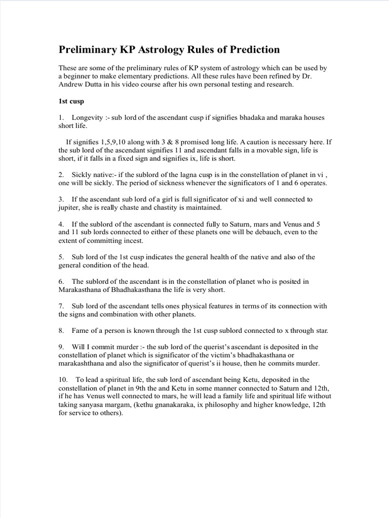 Preliminary Rules of KP Astrology: An Analysis of Elementary ...