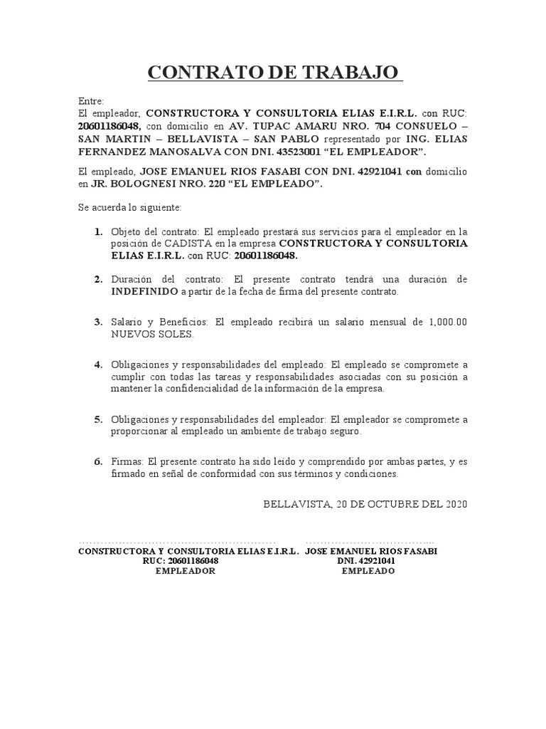 Contrato de Trabajo | PDF