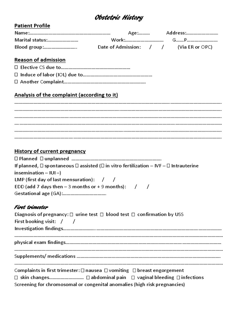 Obstetric History Checklist _ Anamnèse obstétricale et gynécologique – ZCGK