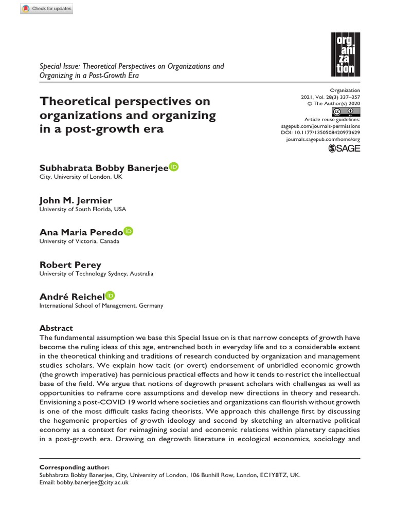 Banerjee Et Al., 2021 (Postgrowth) | PDF | Economic Growth | Sustainability