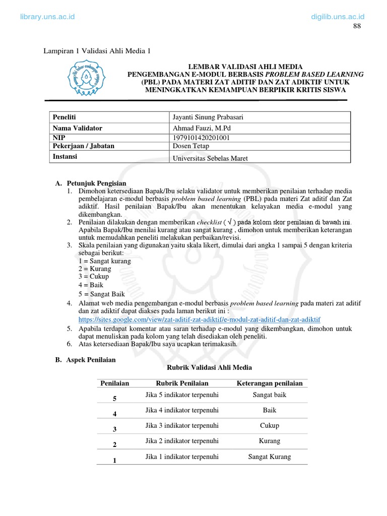 Validasi E-Modul PBL Zat Aditif dan Adiktif | PDF
