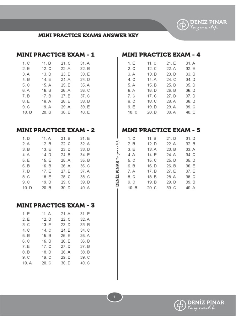 Mini Practice Exams Answer Keys Baski | PDF