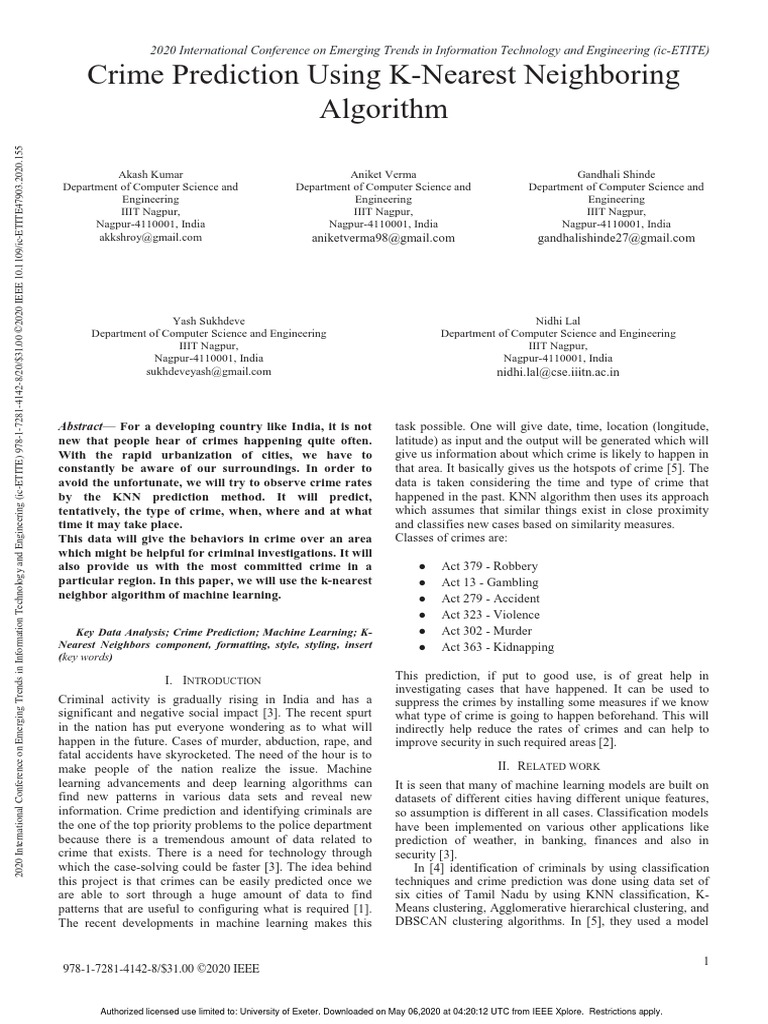 Crime Prediction Using KNN | PDF | Machine Learning | Applied Mathematics