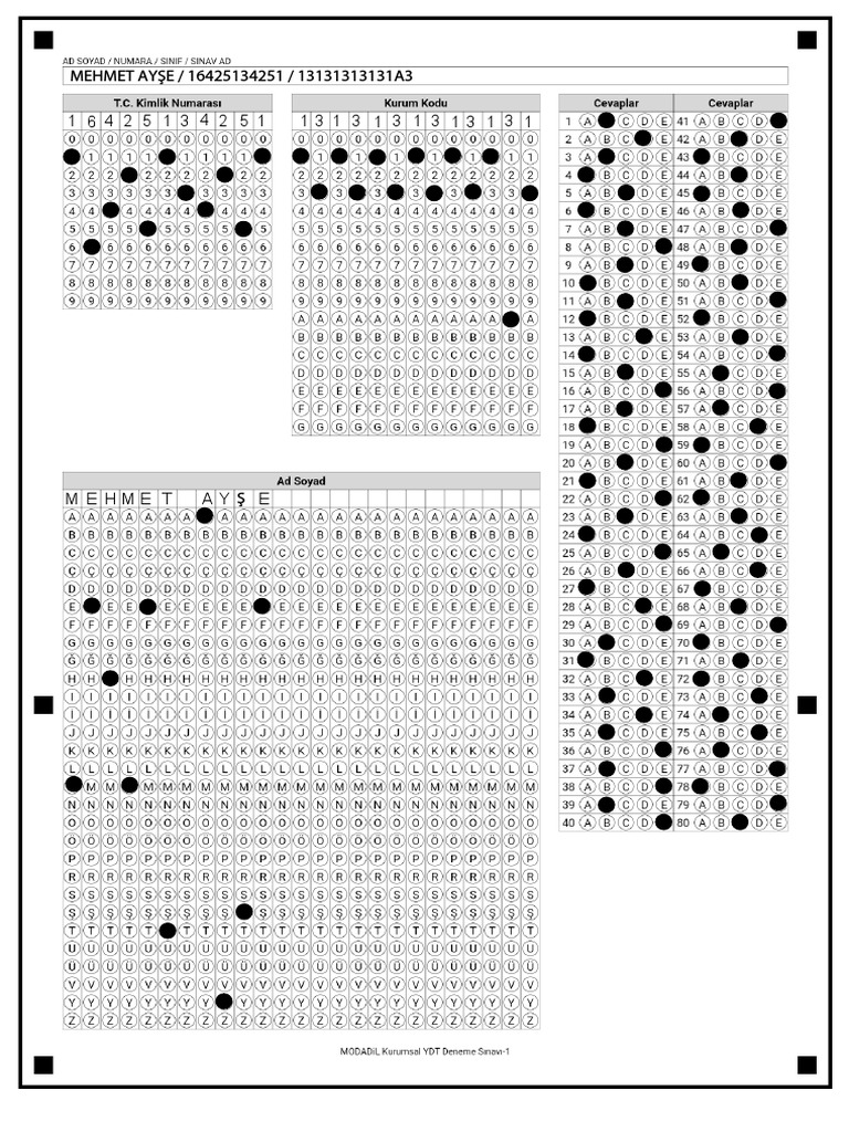 Sinav 1 Optik Form Ornek | PDF
