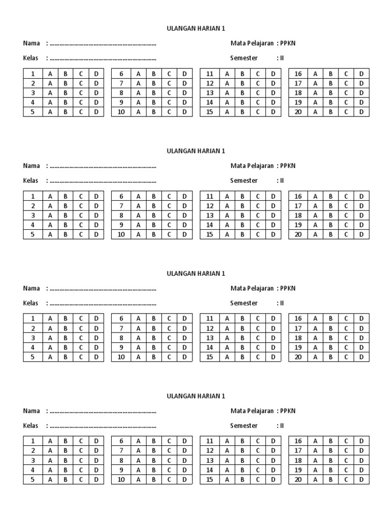Lembar Jawaban Ulangan Harian PPKN | PDF | Games & Activities