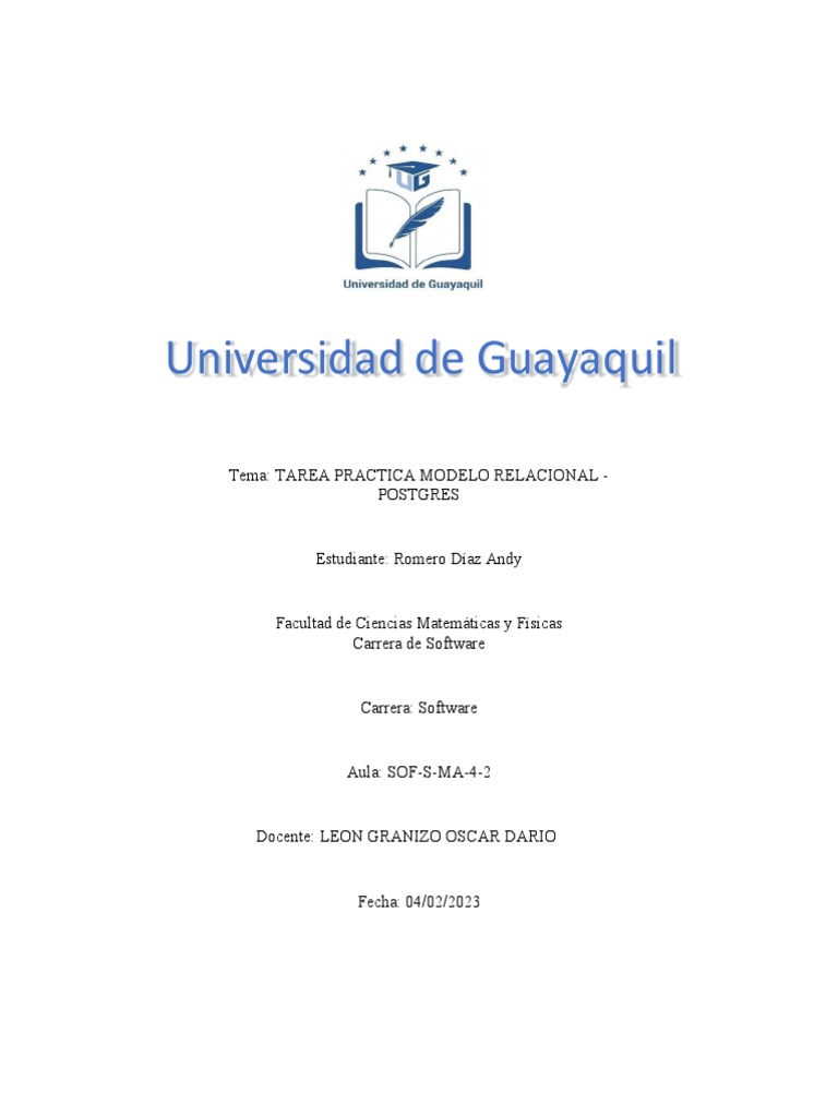 Tarea Practica Modelo Relacional - Postgres | PDF | Bases de datos | Base de datos relacional
