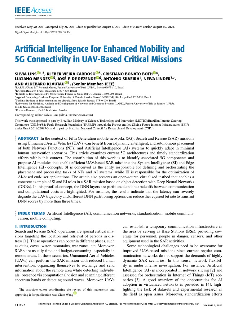 Artificial Intelligence For Enhanced Mobility and 5G Connectivity in UAV-Based Critical Missions ...