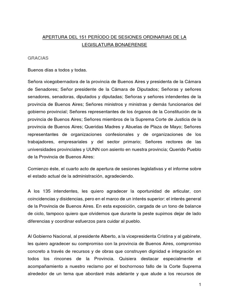 Discurso Mensaje A La Legislatura Pdf Buenos Aires Hospital 4829