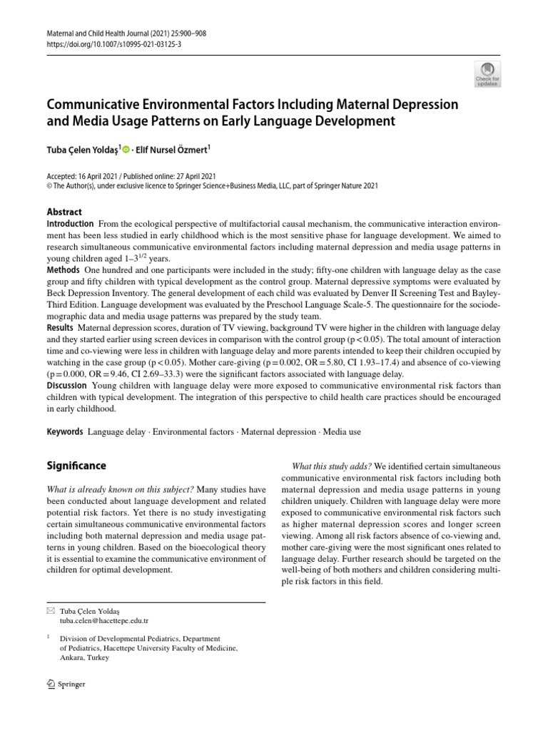 Communicative Environmental Factors Including Maternal Depression and ...