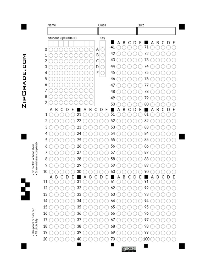 ZipGrade 100 Item Answer Sheet | PDF | Writing Implements | Stationery