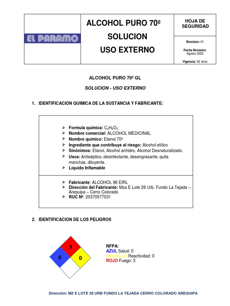 Alcohol Puro 70º | PDF | Etanol | Agua