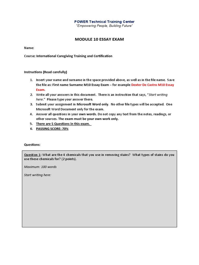 Essay Exam Module 10 | PDF