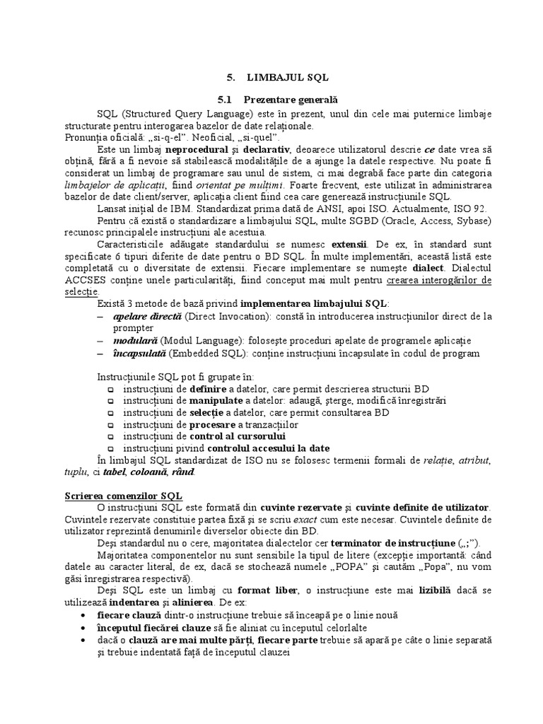 5 Limbajul SQL | PDF