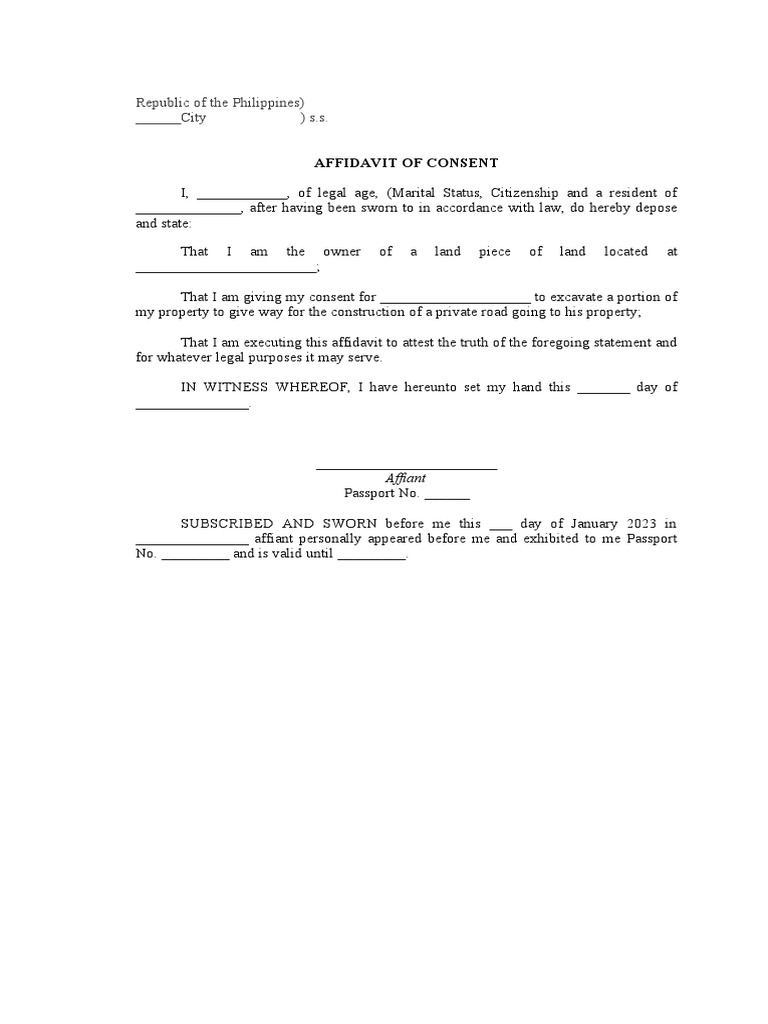 AFFIDAVIT OF CONSENT Sample | PDF