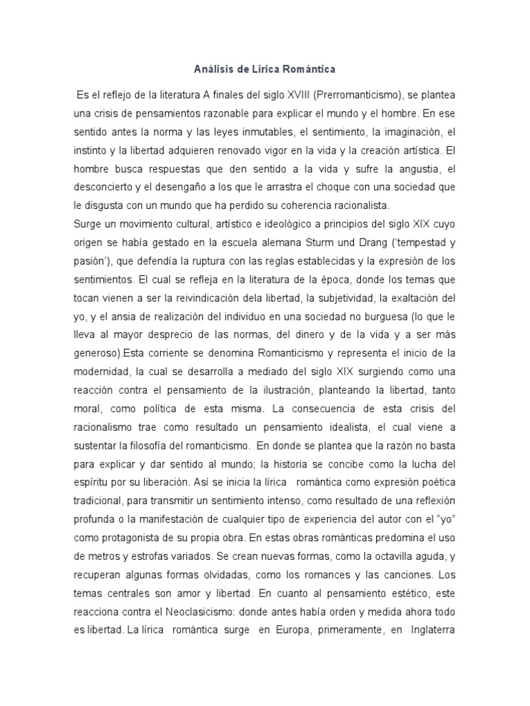 Análisis de Lirica Romántica | PDF