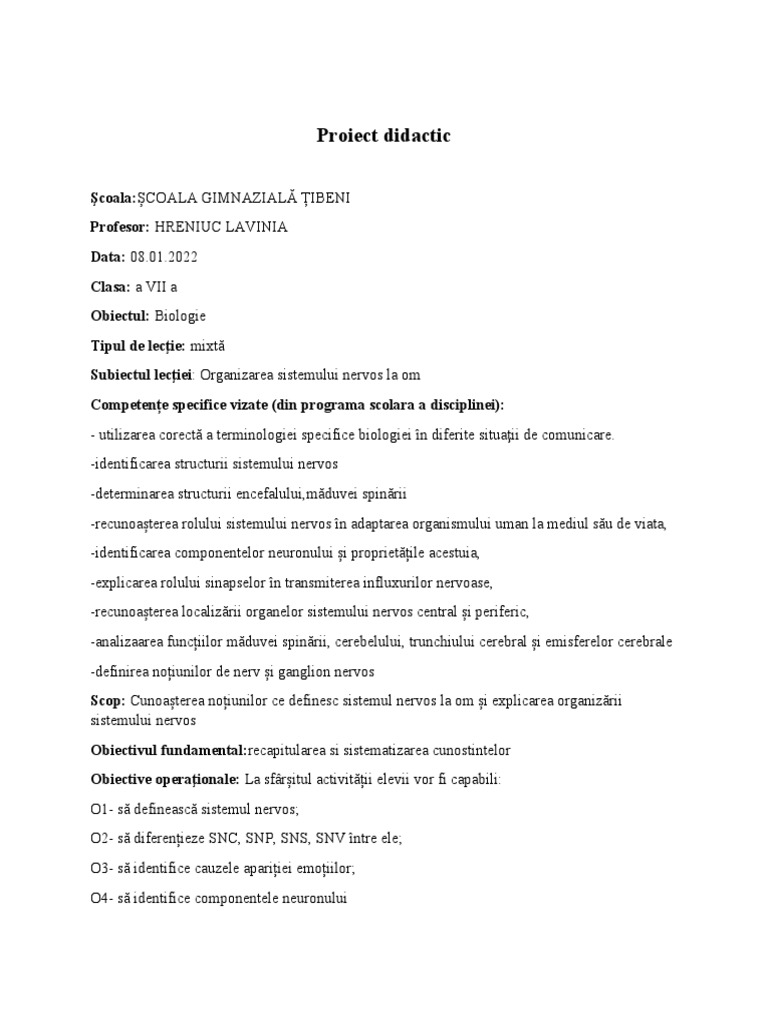 Proiect Didactic | PDF