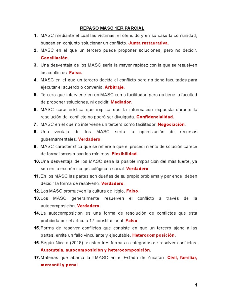 Repaso 1er Parcial MASC | PDF | Conflicto (proceso) | Mediación