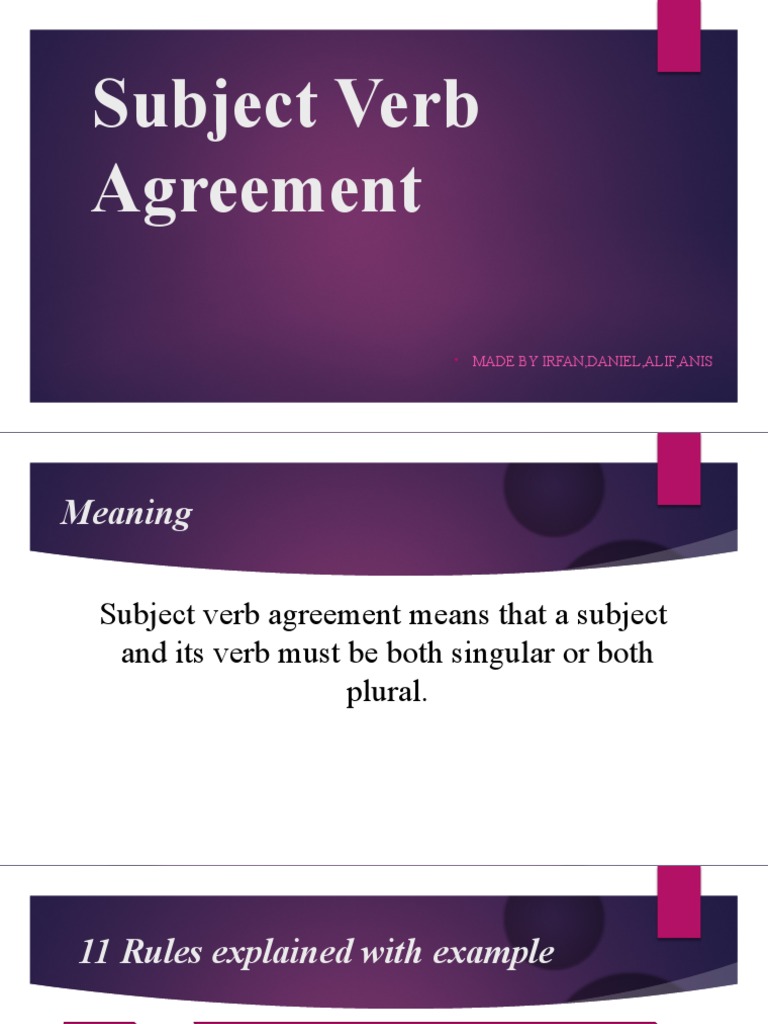 Subject Verb Agreement Slide | PDF | Grammatical Number | Plural