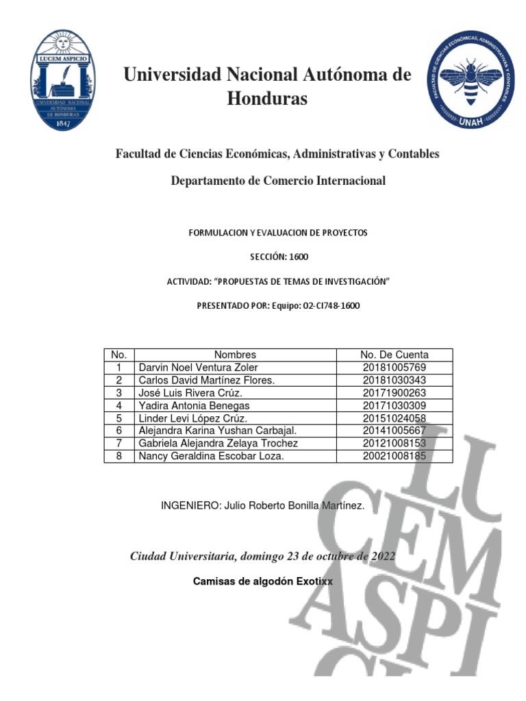Propuesta de Proyecto: Camisas Exotixx | PDF | Honduras | Economias