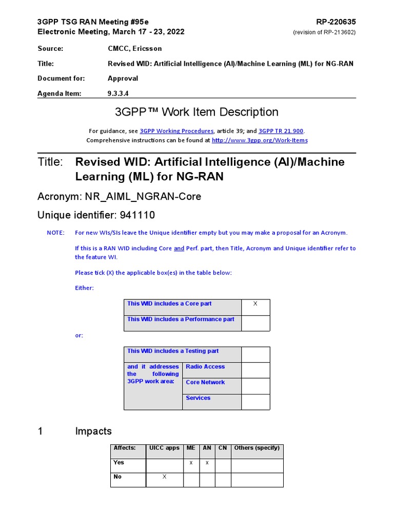 RP-220635 Revised WID Artificial Intelligence (AI) Machine Learning (ML ...