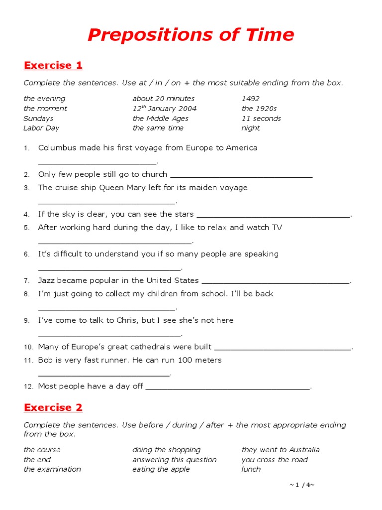 Prepositions of Time Mixednew | PDF | Language Arts & Discipline