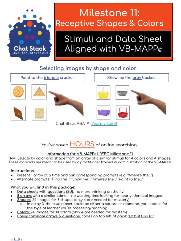 Receptive Shapes & Colors: Stimuli and Data Sheet Aligned With VB-MAPP ...