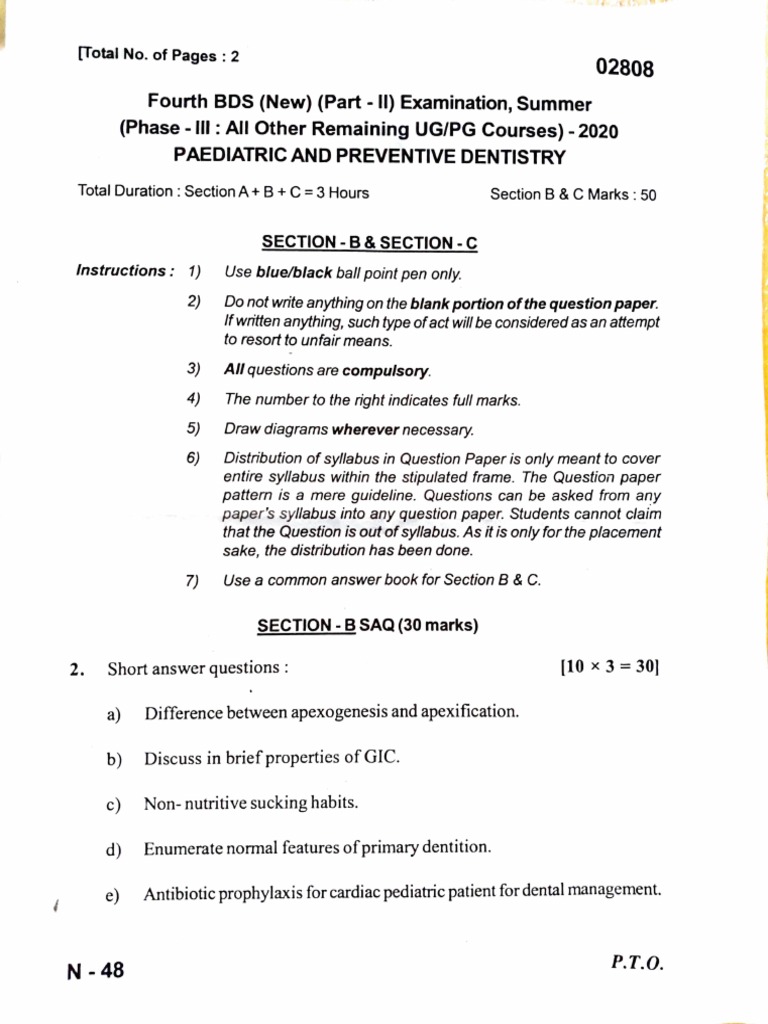 Final Year Bds Question Papers 2020 | PDF | Periodontology | Medicine