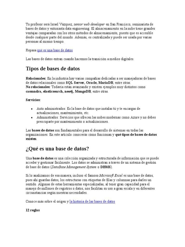 Bases de datos: tipos, características y ejemplos | PDF | Bases de datos | Mi sql
