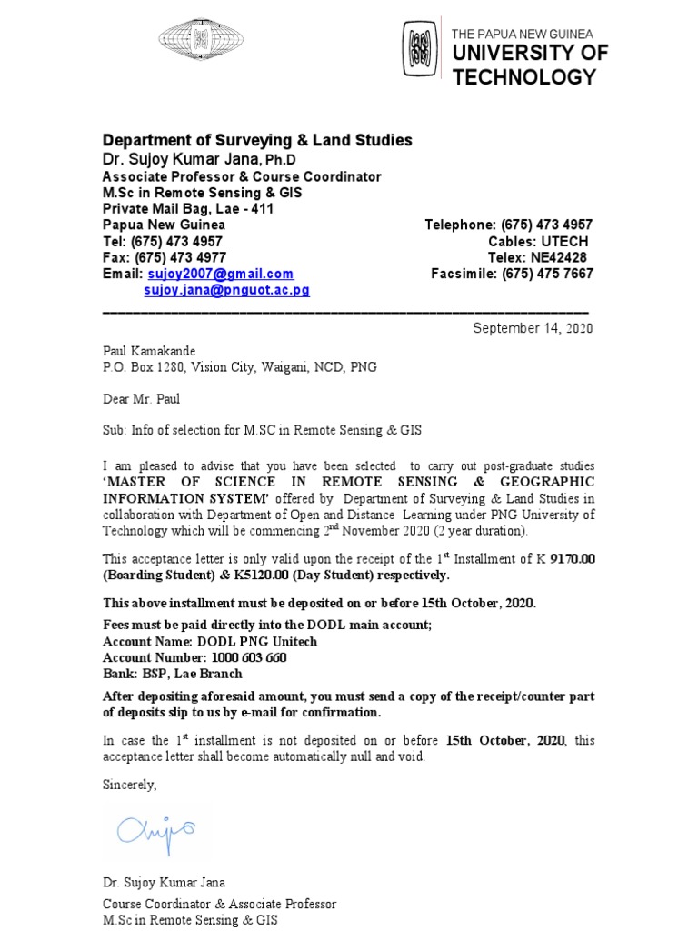 Acceptence Letter - Paul Kamakande | PDF